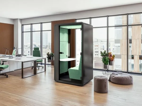 Telephone and acoustic booths for offices. How are they used in practice?